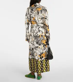 Dries Van Noten Printed Double-breasted Satin Coat