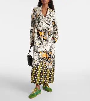 Dries Van Noten Printed Double-breasted Satin Coat