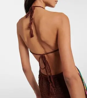 Anna Kosturova Striped Crochet Cotton Minidress