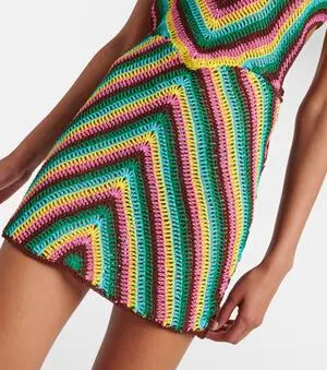 Anna Kosturova Striped Crochet Cotton Minidress