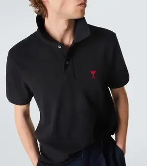 AMI Paris De Cour Cotton Pique Polo Shirt - Black