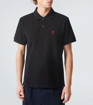 AMI Paris De Cour Cotton Pique Polo Shirt - Black