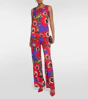 Dolce & Gabbana Anemone Silk-blend Charmeuse Top - Multicoloured