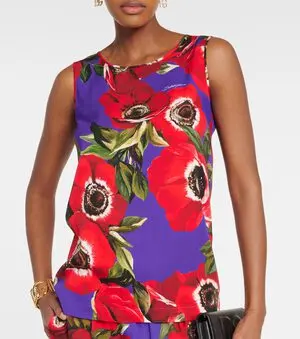 Dolce & Gabbana Anemone Silk-blend Charmeuse Top - Multicoloured