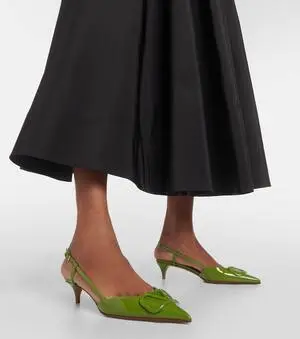 Valentino Garavani Vlogo Patent Leather Slingback Pumps - Green