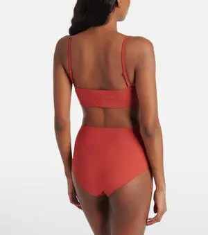 Christopher Esber Embellished Ruched High-rise Bikini Bottoms - Orange