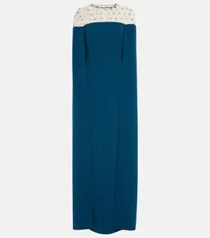Safiyaa Embellished Cape Detail Gown - Blue
