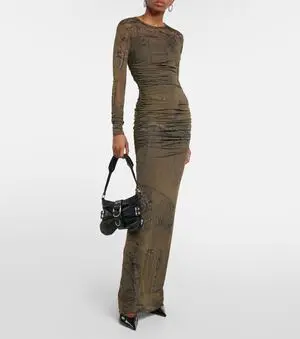 Blumarine Printed Ruched Jersey Maxi Dress