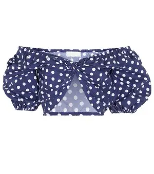 Caroline Constas Rhys Polka Dot Cropped Top - Blue