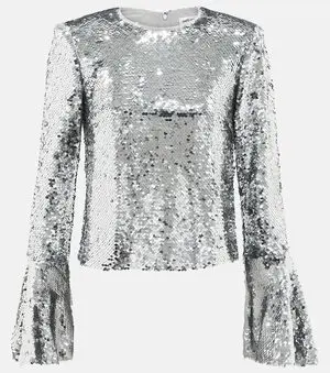 SELF-PORTRAIT Sequined Top - Silver
