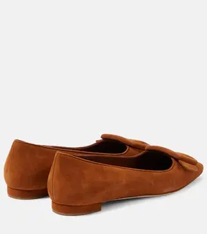Manolo Blahnik Maysale Suede Ballet Flats - Brown