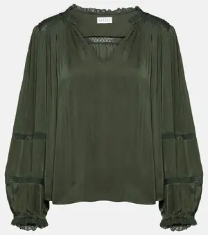 Velvet By Graham & Spencer Koren Lace-trimmed Blouse - Green