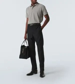Saint Laurent Cassandre Cotton-blend Pique T-shirt - Grey
