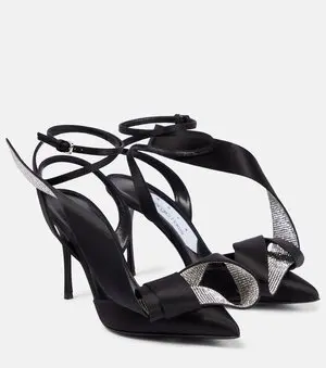 AREA Sergio Rossi Embellished Satin Slingback Pumps - Black