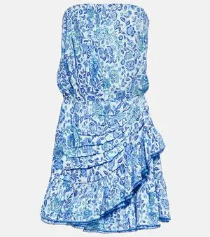 Poupette St Barth Ambra Floral Bandeau Minidress - Blue