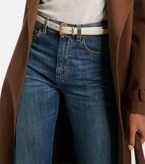 Saint Laurent Cassandre Slim Leather Belt - White