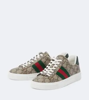 Gucci Ace Leather-trimmed Gg Sneakers - Beige