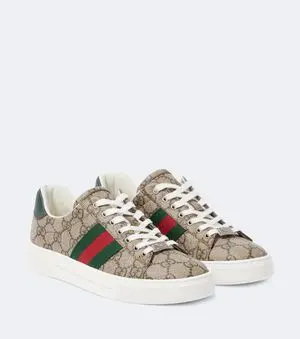 GUCCI Ace Leather-trimmed Gg Sneakers