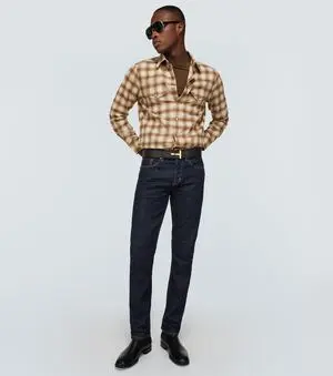 TOM FORD Checked Cotton Blend Oxford Shirt