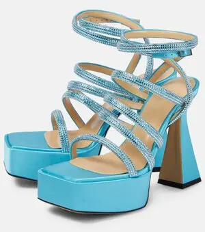 Mach & Mach Sydney Embellished Satin Platform Sandals - Blue