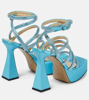 Mach & Mach Sydney Embellished Satin Platform Sandals - Blue