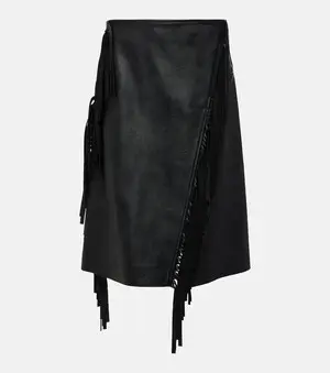 Stella McCartney Faux Leather Midi Skirt With Fringe Detail