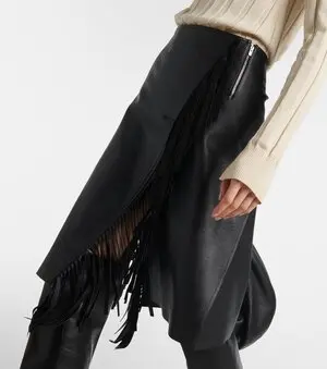 Stella McCartney Faux Leather Midi Skirt With Fringe Detail