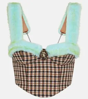 AREA Checked Wool And Cotton Bustier - Multicoloured