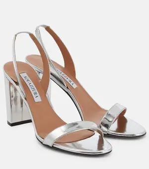 AQUAZZURA So Nude 85 Metallic Leather Sandals - Silver