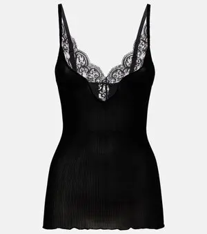 Saint Laurent Lace-trimmed Silk Tank Top - Black