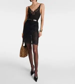 Saint Laurent Lace-trimmed Silk Tank Top - Black