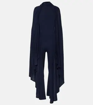 Alaïa Jersey Jumpsuit With Cape Detail - Blue