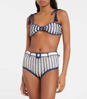 Anna Kosturova Crochet Cotton Bandeau Bikini Top In Indigo Cream Stripe