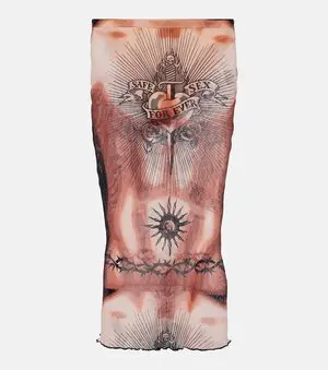 JEAN PAUL GAULTIER Tattoo Collection Mesh Midi Skirt - Brown