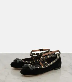 Valentino Garavani Rockstud Velvet Ballet Flats - Black