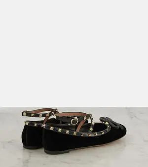 Valentino Garavani Rockstud Velvet Ballet Flats - Black