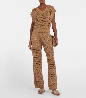 Brunello Cucinelli Wide Leg Crochet Trousers