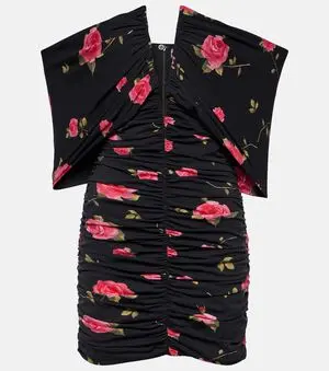 Magda Butrym Off-shoulder Floral Ruched Mini Dress