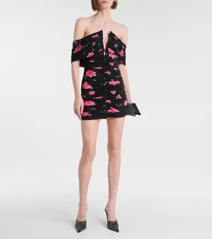 Magda Butrym Off-shoulder Floral Ruched Mini Dress