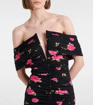 Magda Butrym Off-shoulder Floral Ruched Mini Dress