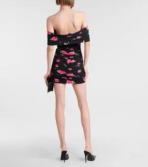 Magda Butrym Off-shoulder Floral Ruched Mini Dress