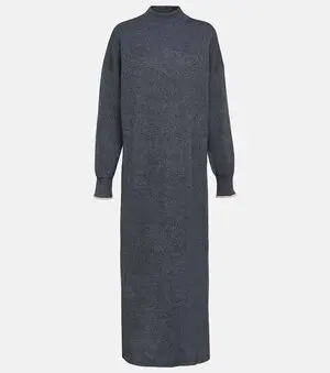 Brunello Cucinelli Ribbed-knit Cotton And Alpaca Midi Dress - Blue