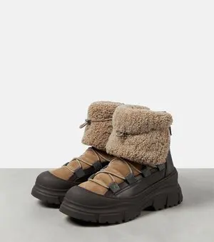 Brunello Cucinelli Shearling-trimmed Suede And Leather Ankle Boots