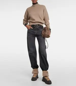 Brunello Cucinelli Shearling-trimmed Suede And Leather Ankle Boots