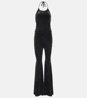 Alexandre Vauthier Halterneck Flared Velvet Jumpsuit - Black