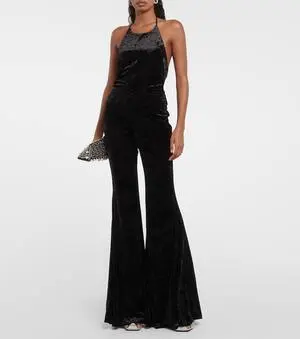 Alexandre Vauthier Halterneck Flared Velvet Jumpsuit