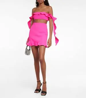 David Koma Strapless Ruffle Wool-blend Top