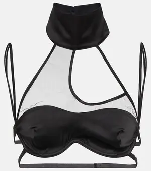 DIDU Mesh-paneled Satin Bralette - Black