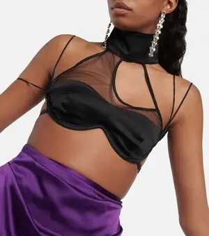 DIDU Mesh-paneled Satin Bralette