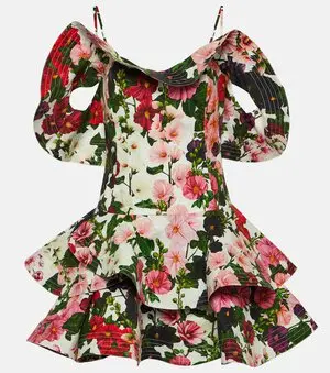 Oscar De La Renta Ruffled Floral Cotton-blend Mini Dress - Multicoloured